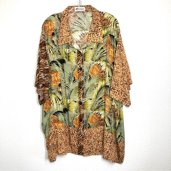 We Be Bop | Tops | Vintage We Be Bop Art To Wear Jungle Print Button Down Shirt Short Sleeves 2x ...